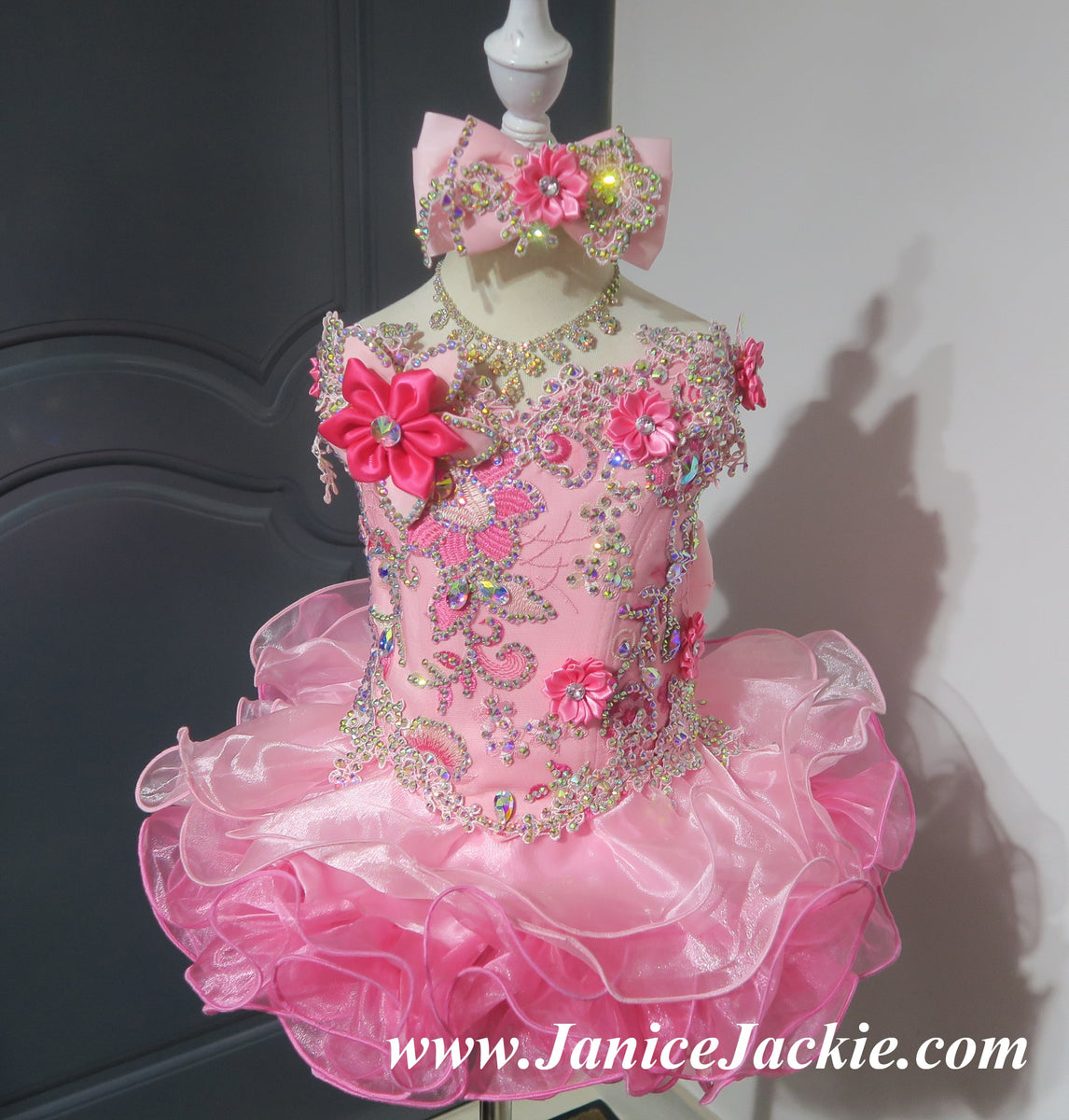 (#1129) Off shoulder flat style high glitz national pageant dress. (li ...