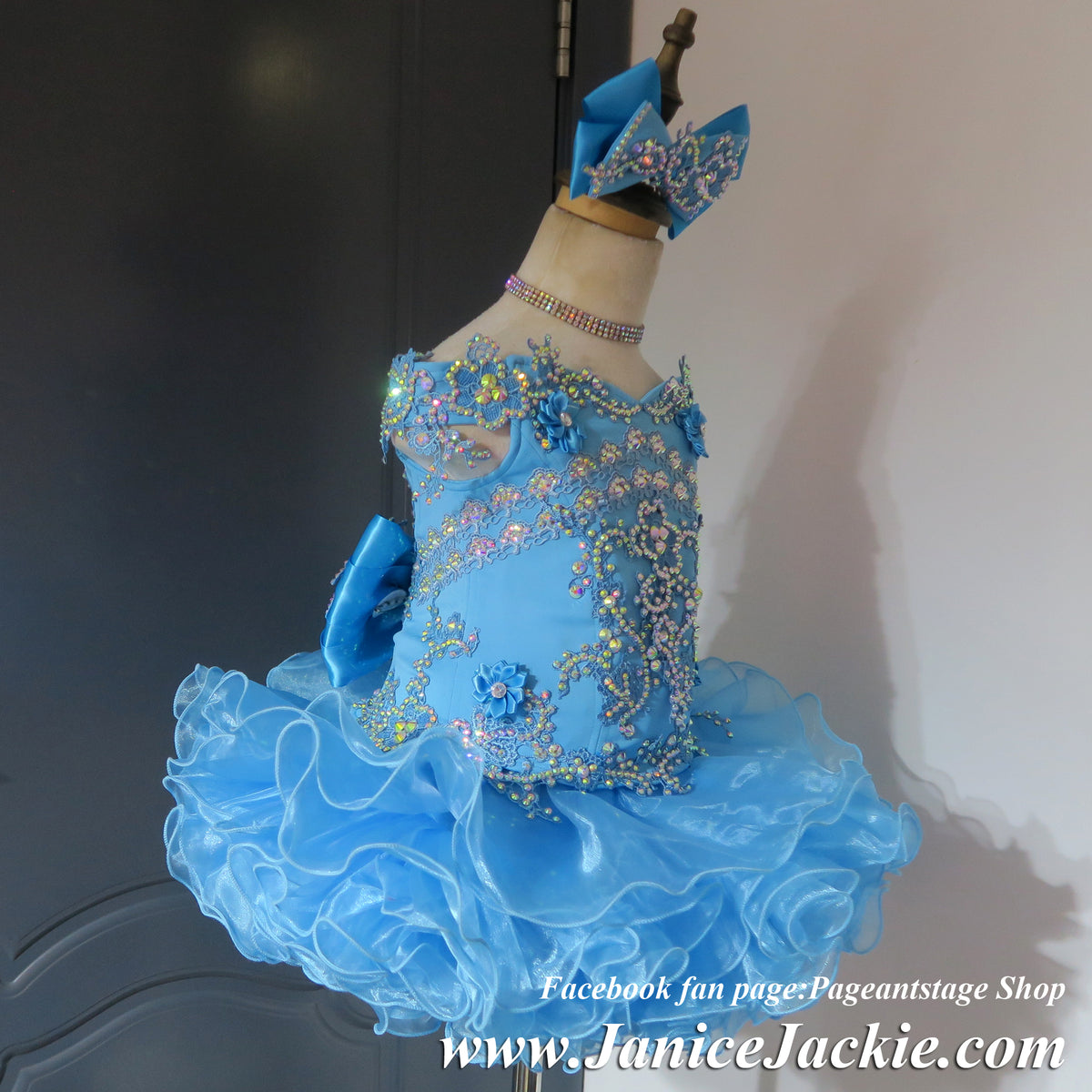 (#1329) Off shoulder flat style high glitz national pageant dress. (li ...