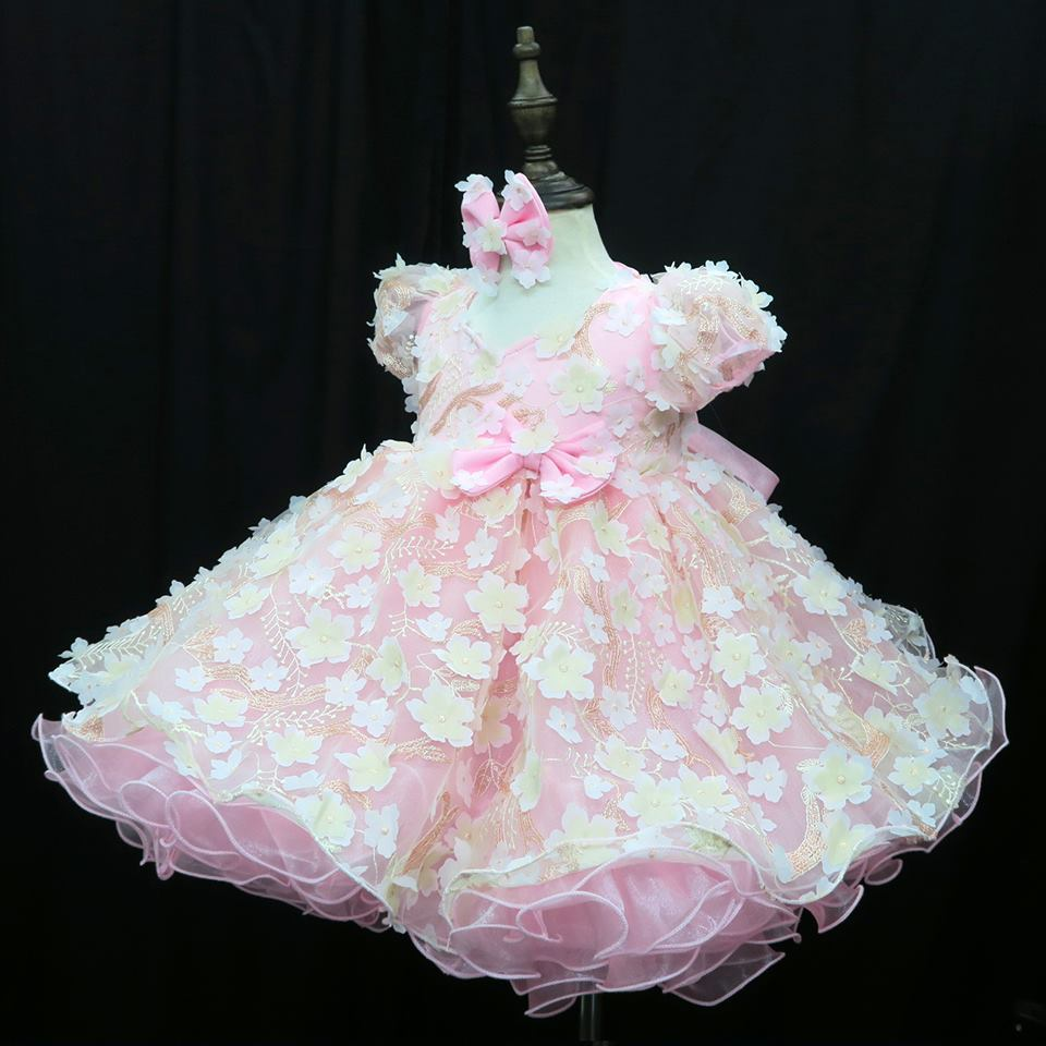 PRE - ORDER (#1002) Sleeves baby doll floral plain shell dress.(pink c ...