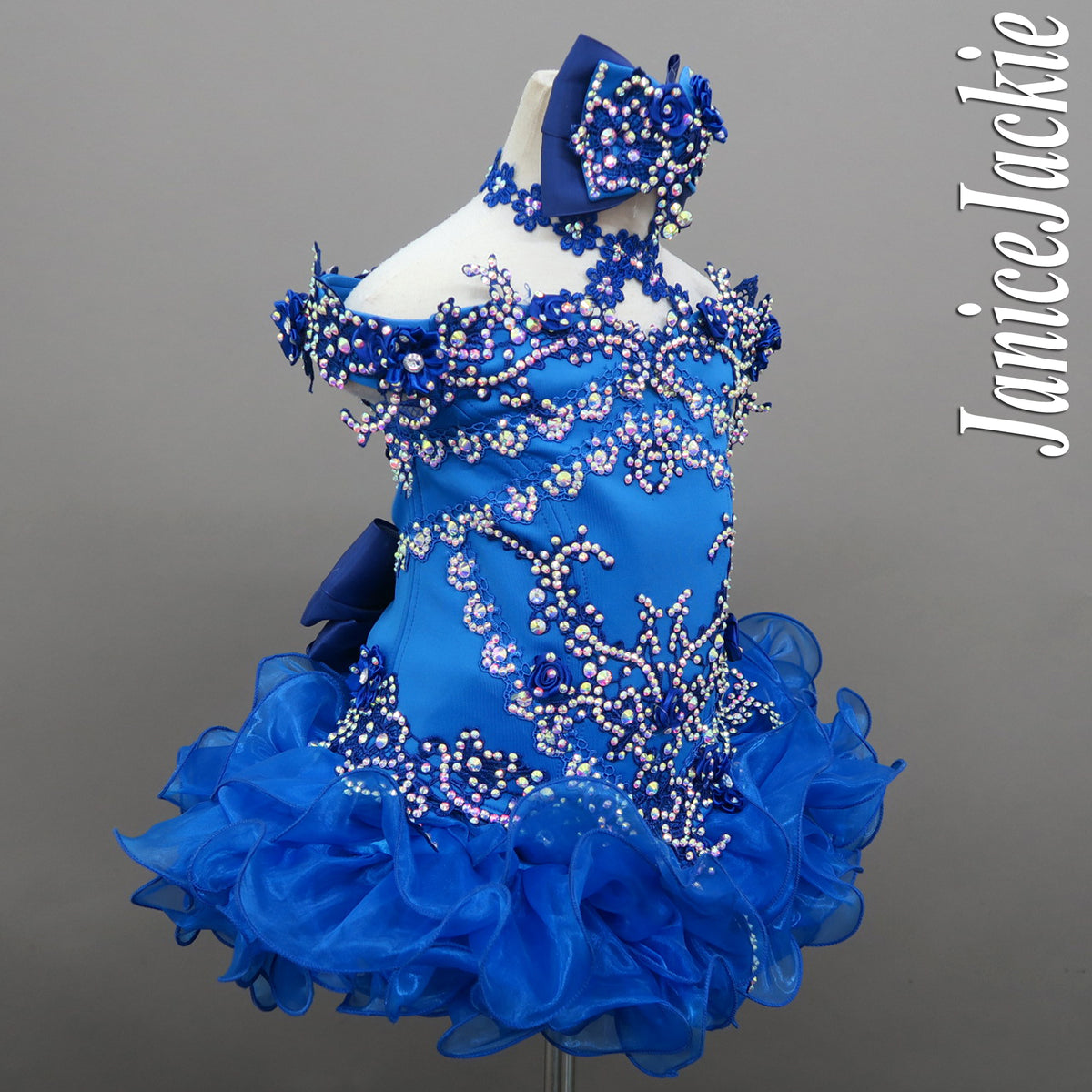 (#1006a) Off shoulder flat (High Glitz) pageant dress. (blue) / 3 ~ 4 ...