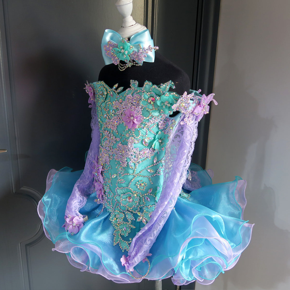 (DRESS EXAMPLE) Off shoulder flat glitz national pageant dress. (white ...