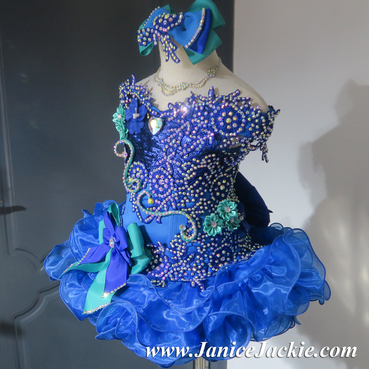 (#1123) Off shoulder flared glitz national pageant dress. (blue) / 2 ...