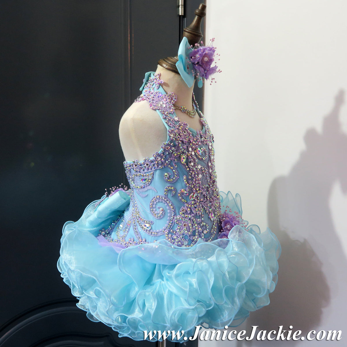 (#1181) Halter flat glitz national pageant dress. (seafoam blue + lave ...