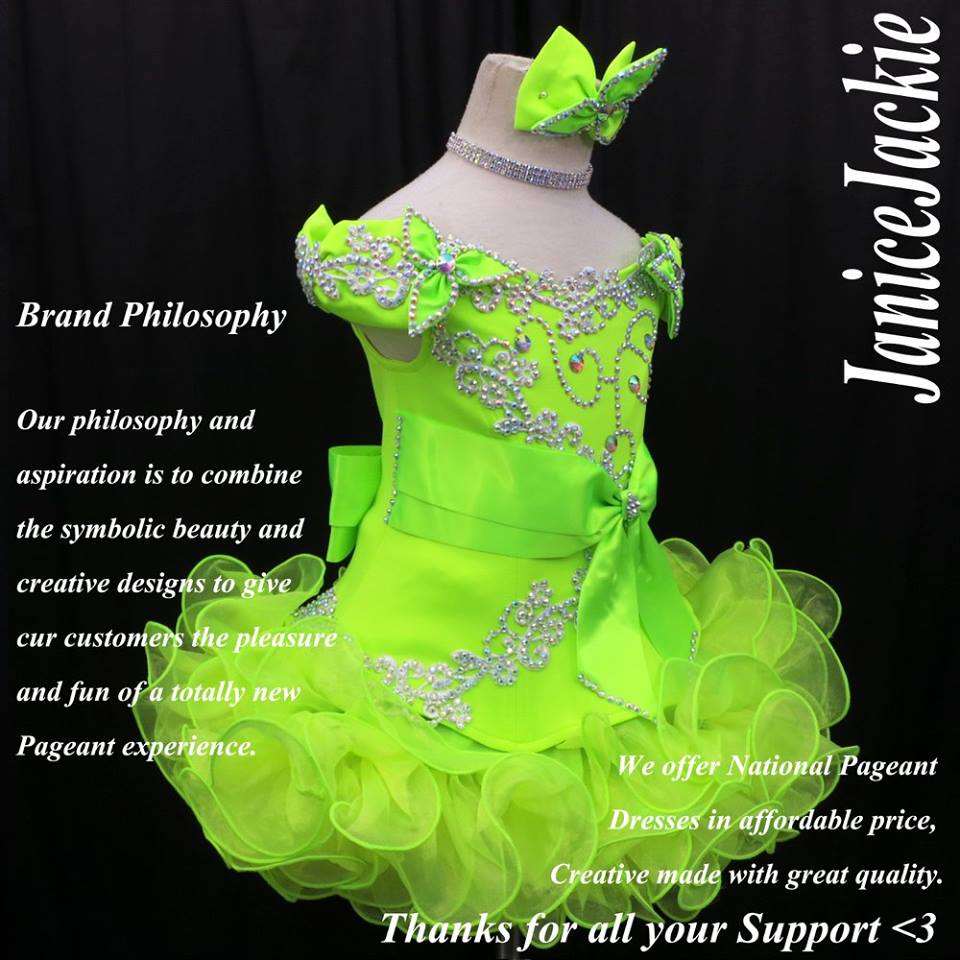 (#255) Off shoulder flare glitz national pageant dress. (neon green ...