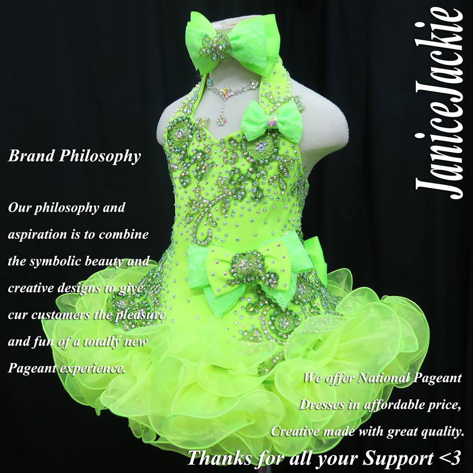 (#321) Halter flare glitz national pageant dress. (neon green) (withou ...