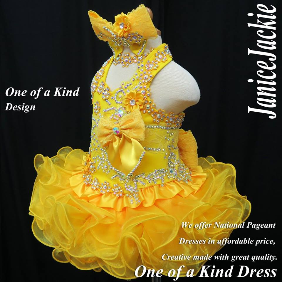 (DRESS EXAMPLE) Halter flat mega glitz national pageant dress. (yellow ...