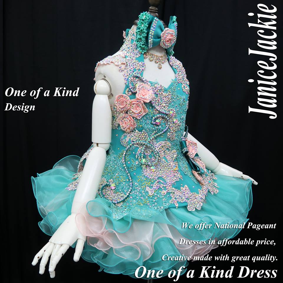 (DRESS EXAMPLE) Halter flared mega glitz national pageant dress. (gree ...